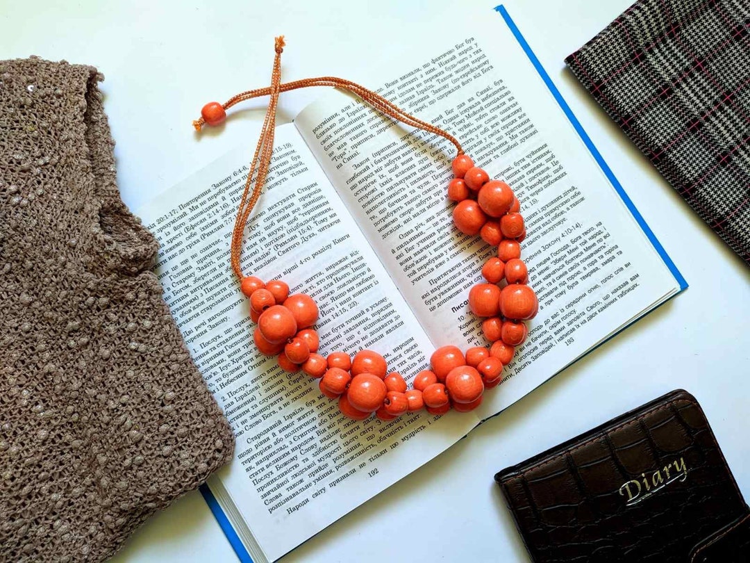 Unique Wooden Beaded Jewelry for Women,wood Bead Necklace,orange Boho ...