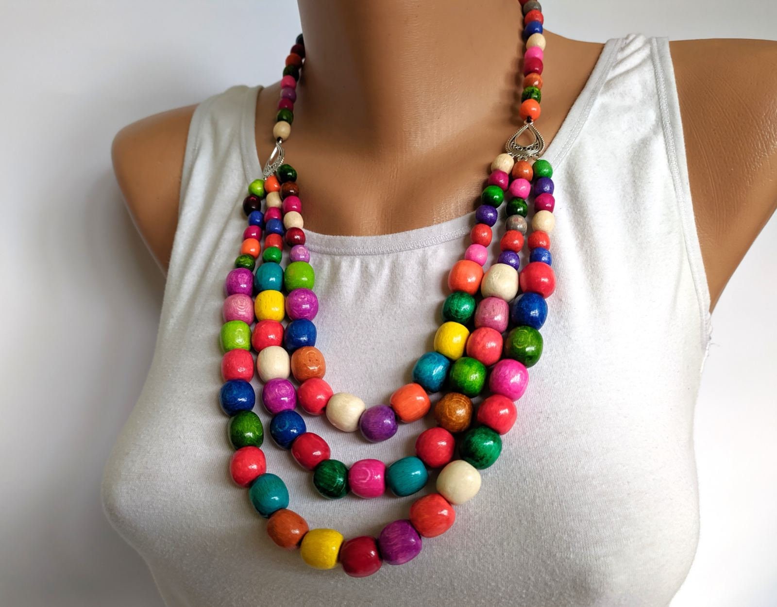 Multi Color Bead Necklaces For Womenbeaded Necklace Of Three Etsy