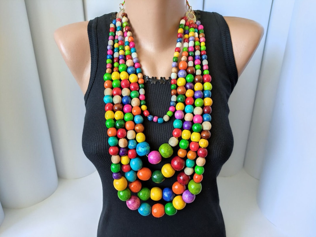 Multi Color Large Beaded Necklace for Women,big Long Multi Strand Bead ...