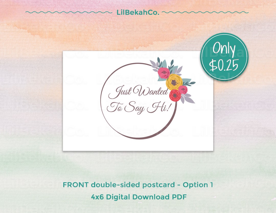 ONLY .25 Cents, INSTANT Digital Download, Note, Hope, Hi, Postcard ...