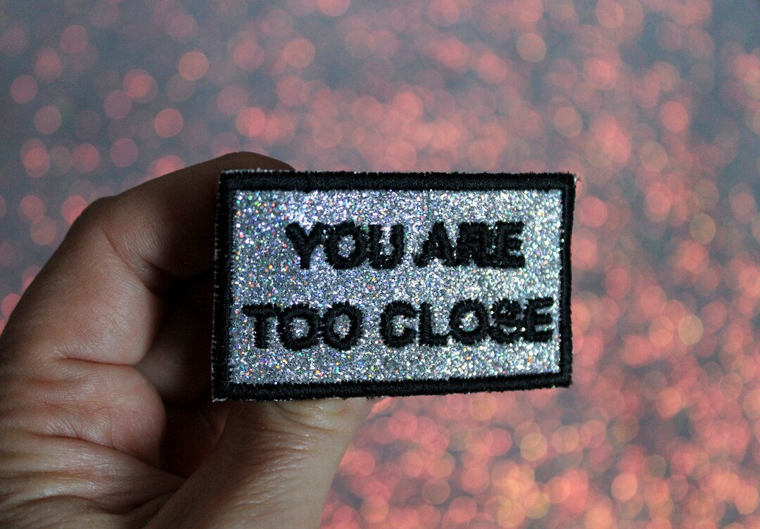 Brooch YOU ARE Too CLOSE Silver Fabric Glittering Rainbow Sequins ...