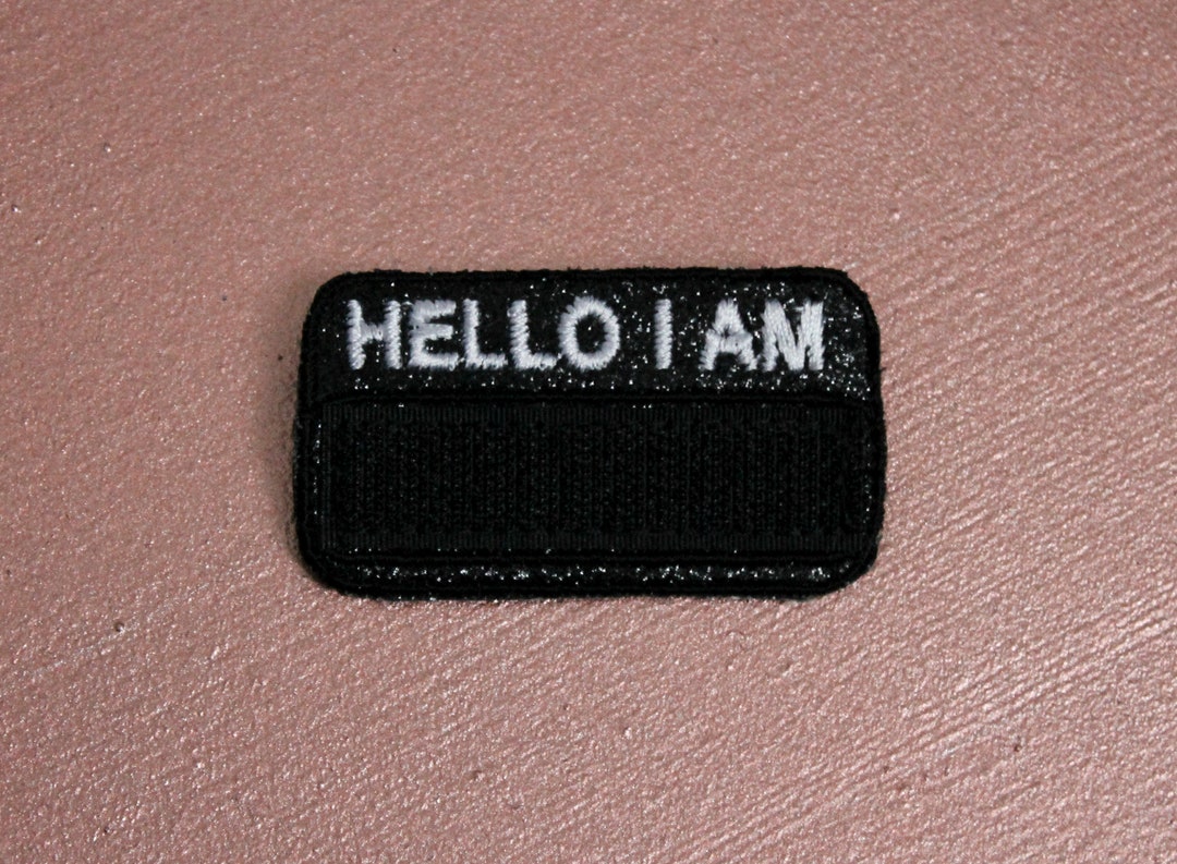 Brooch HELLO I AM Rectangular Badge With Round Edges Sequined Fabric ...