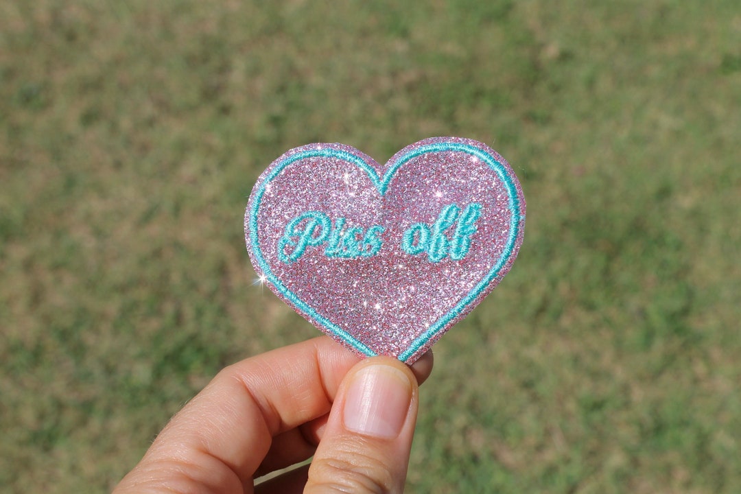Brooch Piss off Heart Fabric Pink Soft Glittering Embroidery Thread ...