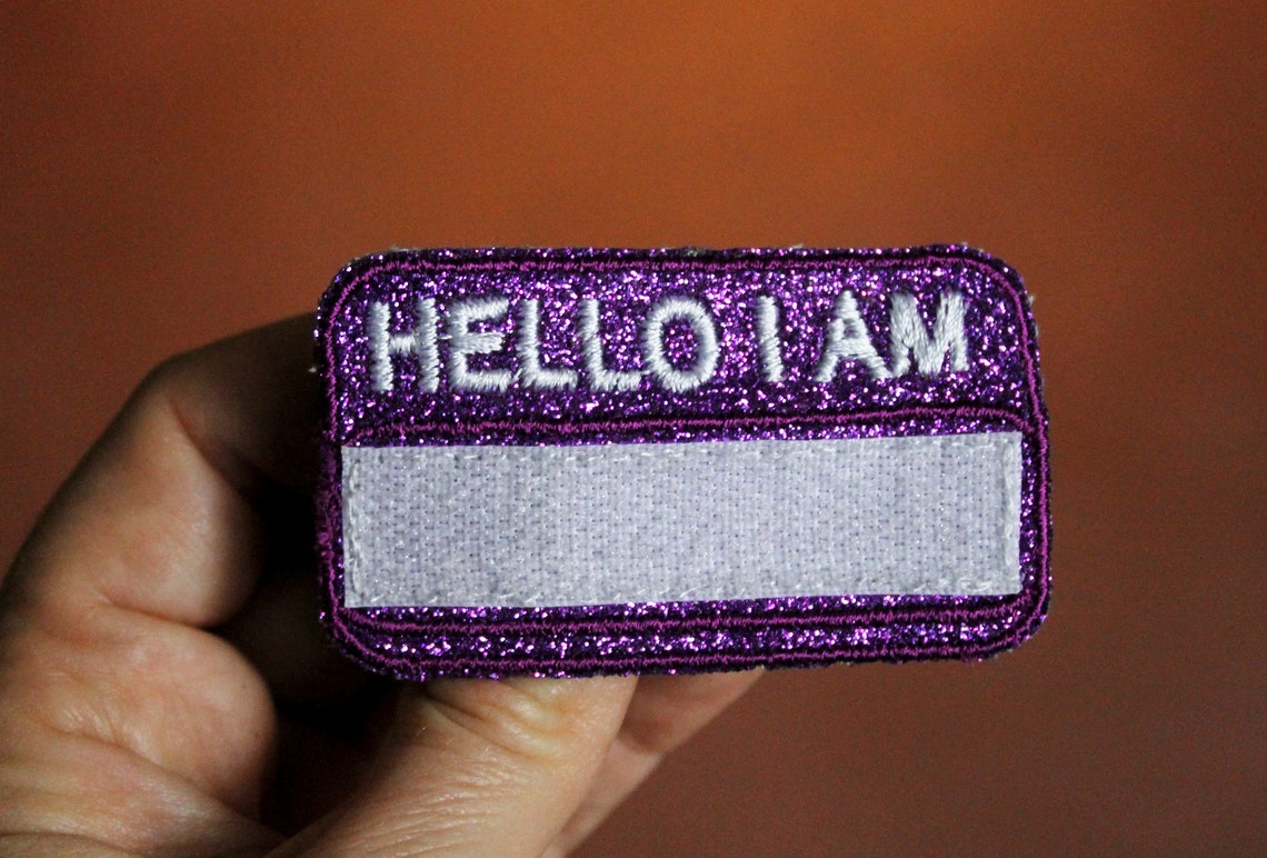 Badge HELLO I AM Rectangle Brooch With Round Edges Purple - Etsy UK
