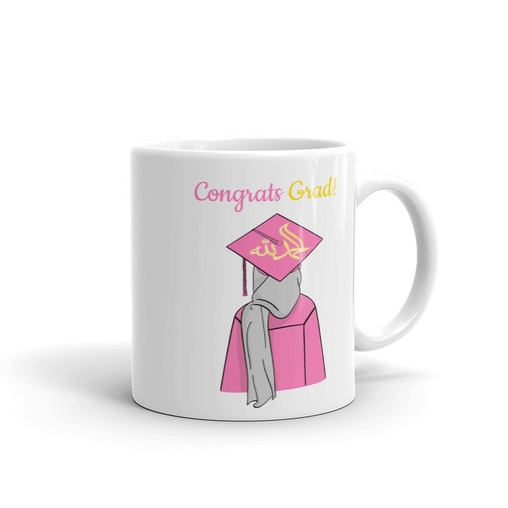 Hijabi Grad Mug, Pink Cap and Gown, Hijabi Graduation, Alhamdulillah ...