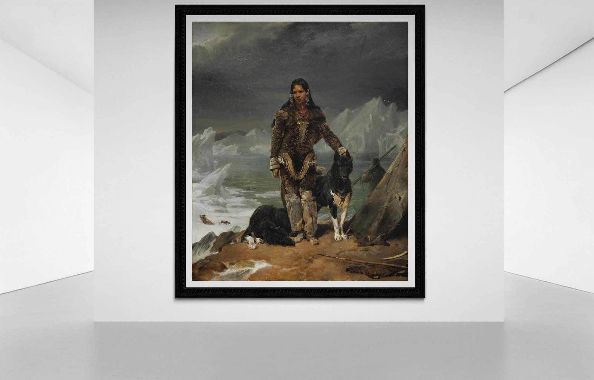 Art & Collectibles Antique Painting Eskimo Woman With Dog Oil Landscape ...
