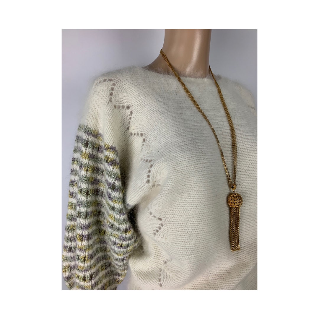 PIERRE CARDIN Vintage White Angora Sweater 1980's Batwing Jumper Size S M - Etsy