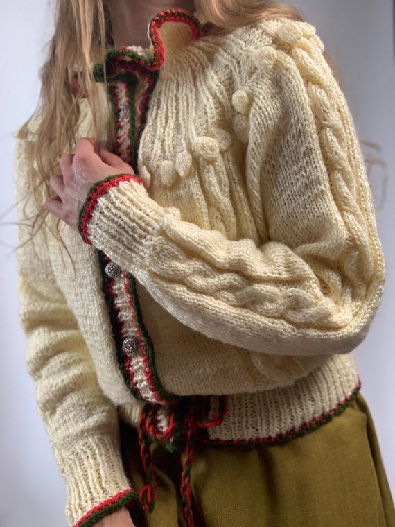 80s Vintage High Collar Victorian Style Cardigan / Po… - Gem