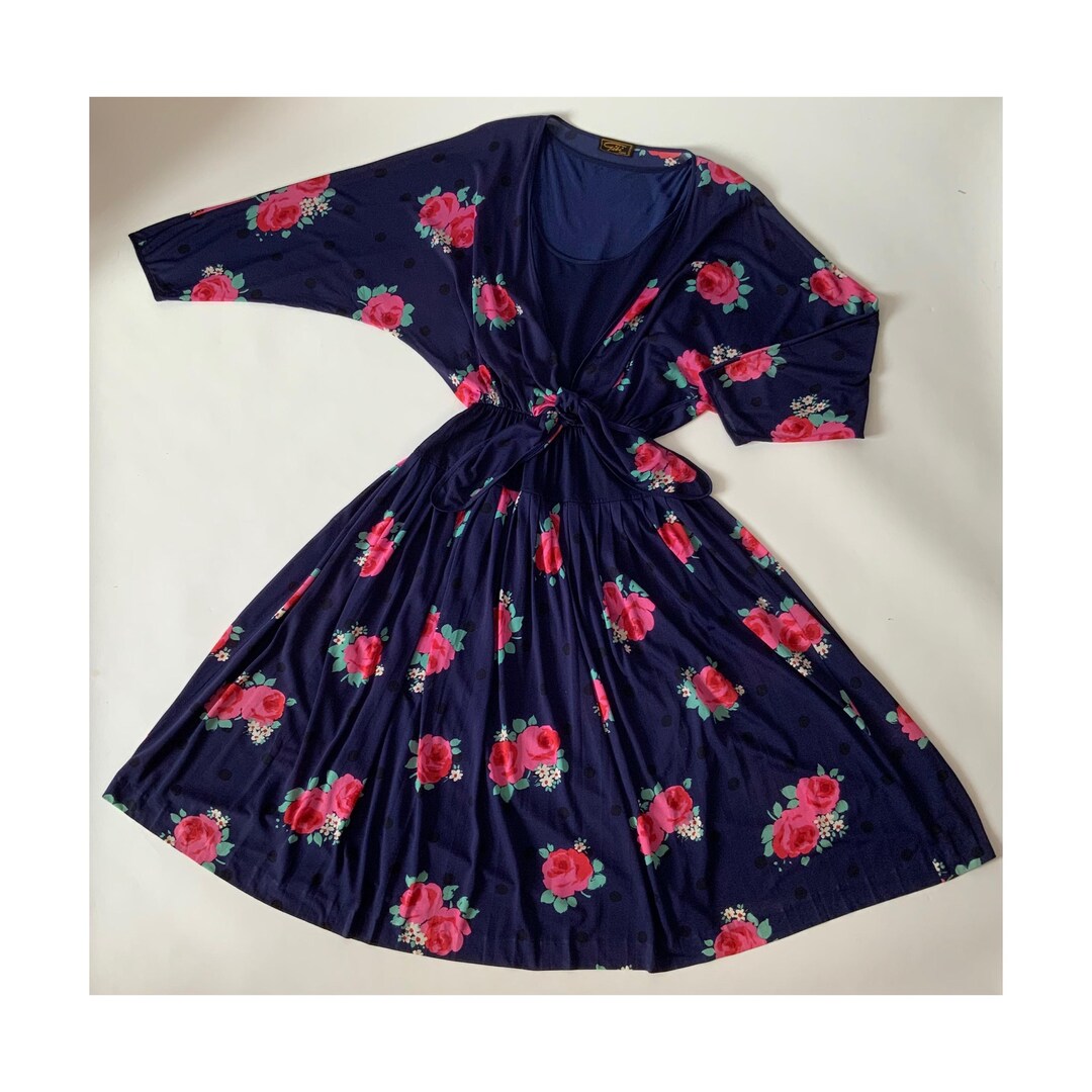 GIBI ROMA Vintage Floral Dress / 1980's Batwing Summer Dress / Polka ...