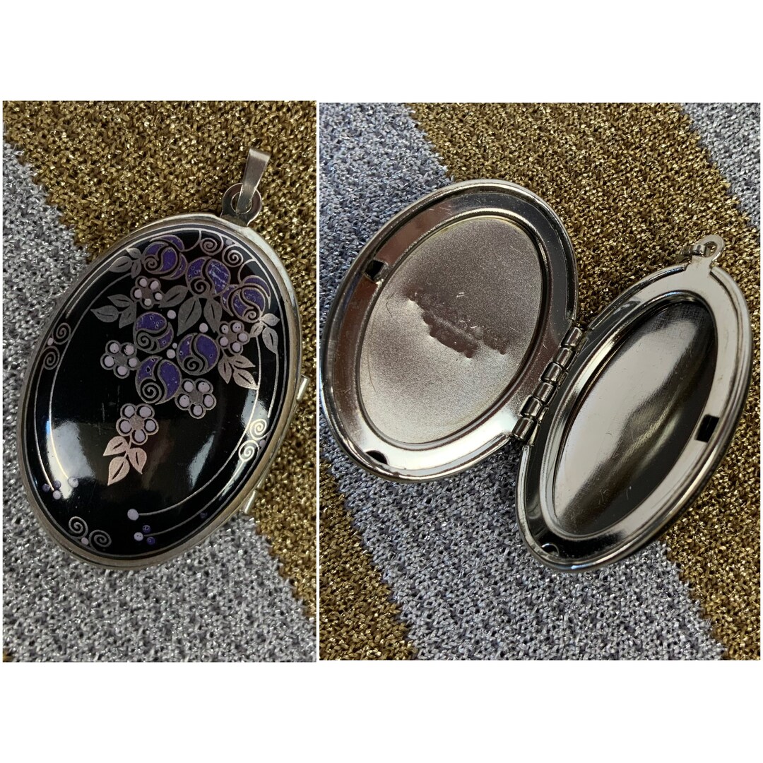MICHAELA FREY Vintage Floral Oval Photo Locket 1970's Perfume Charm Art ...