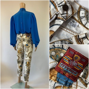 1980's White Groovy Clock Print Vintage Jeans Cropped Novelty ...