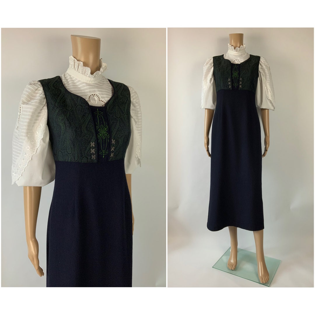 Vintage Dirndl Wool Dress / Long Pinafore Dress / Traditional ...