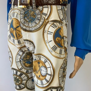 1980's White Groovy Clock Print Vintage Jeans Cropped Novelty ...