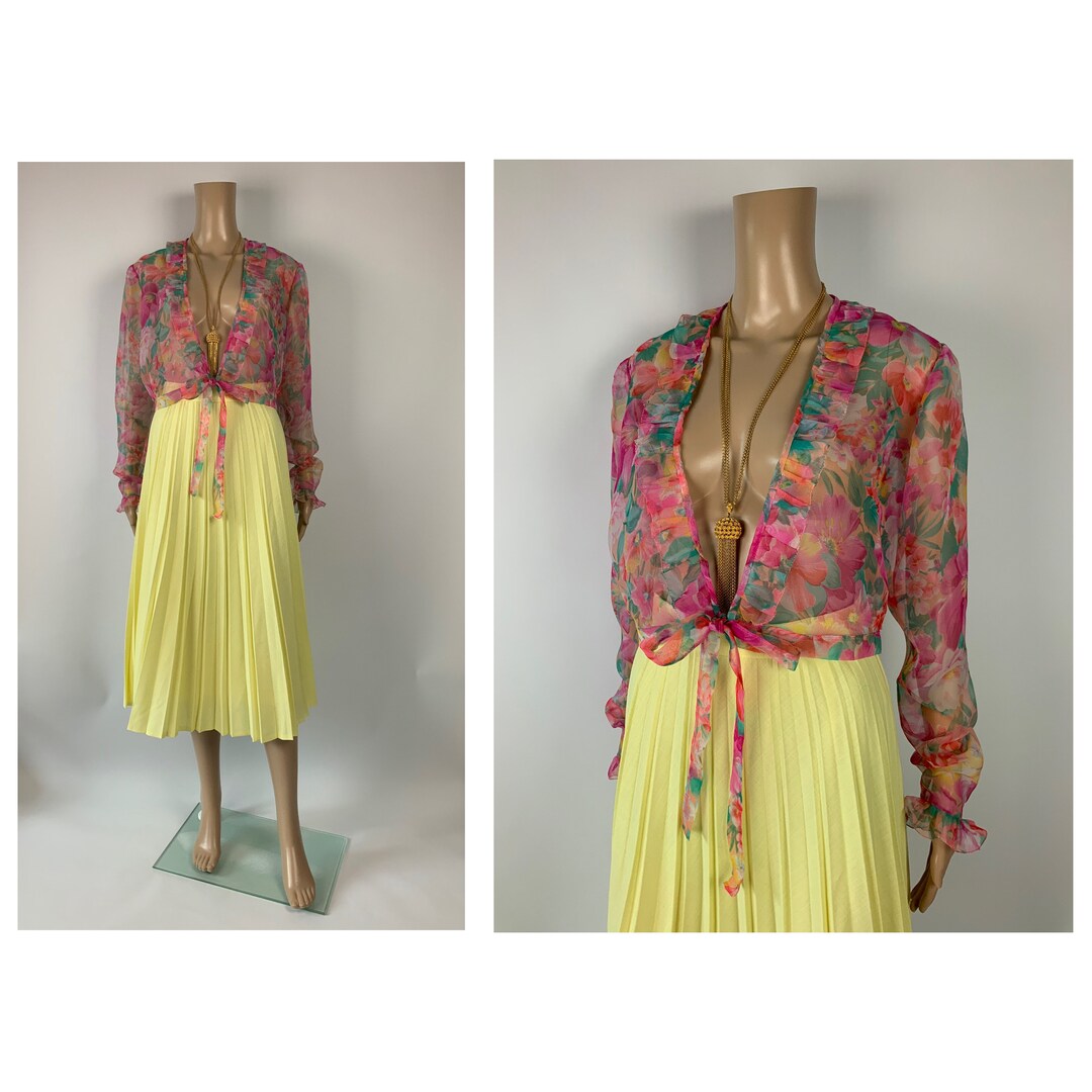 Vintage 1970's Sheer Floral Blouse / Pink Organza Ruffle Jacket ...