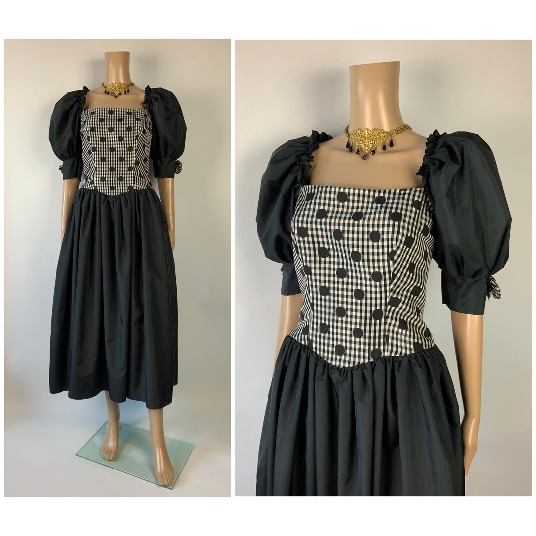 Vintage Big Black Bouffant Ball Gown Dramatic Puff Sleeve Dress 1980's ...