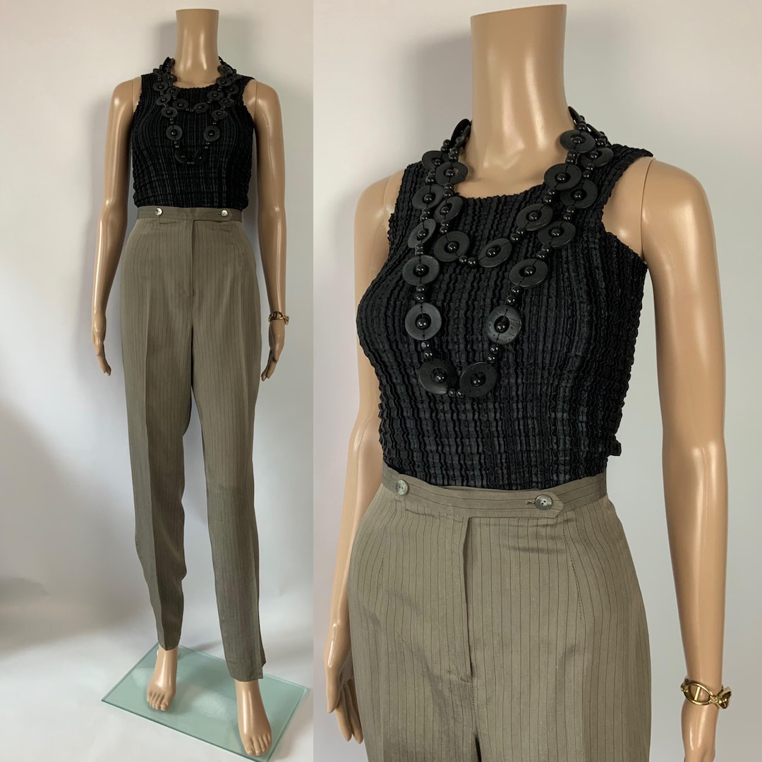 90s High Waisted Pinstripe Trousers / Vintage Wool Mohair Viscose ...