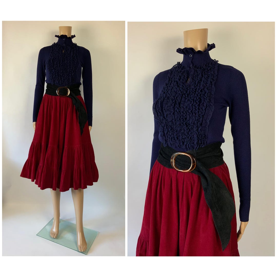 Vintage Cashmere Wool Sweater Blue High Neck Knit Blouse Ladylike Warm ...