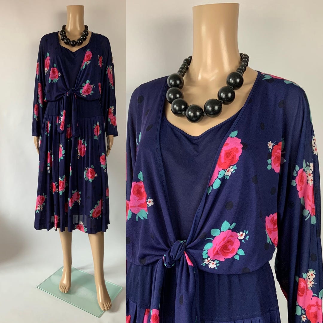 GIBI ROMA 80s Floral Polka Dot Batwing Dress / Vintage Wrap Bodice ...