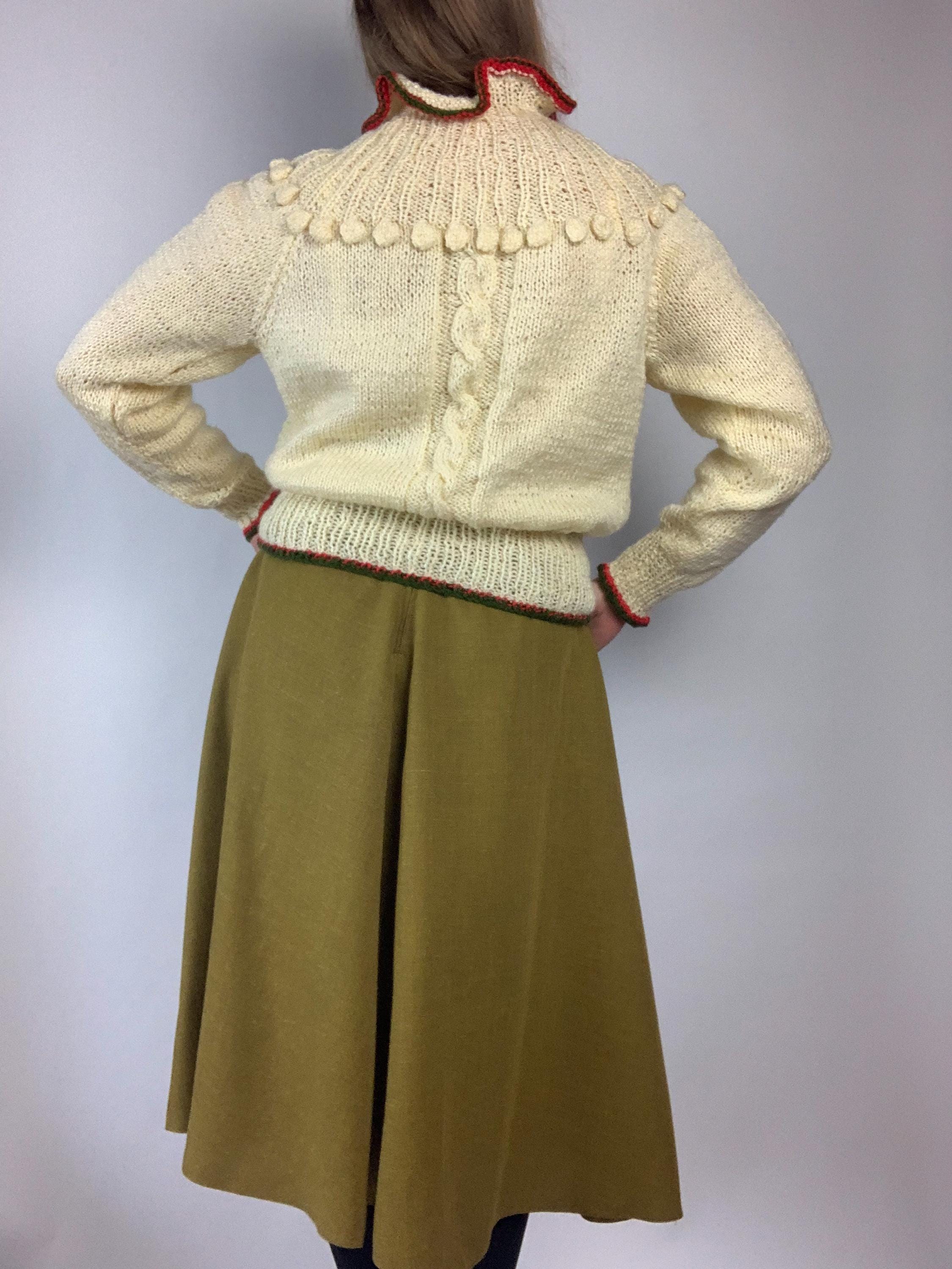 80s Vintage High Collar Victorian Style Cardigan / Pom Pom Cinched ...