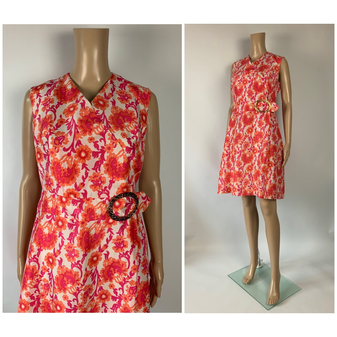 1960's Ladylike Natural Silk Dress Vintage Flourish Floral Print Shift ...