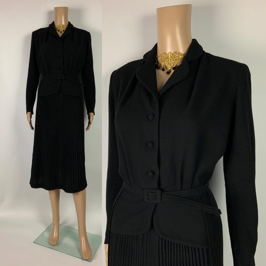 1930s Vintage Wool Crepe Belted Peplum Dress / 30s Dressy Secretary ...