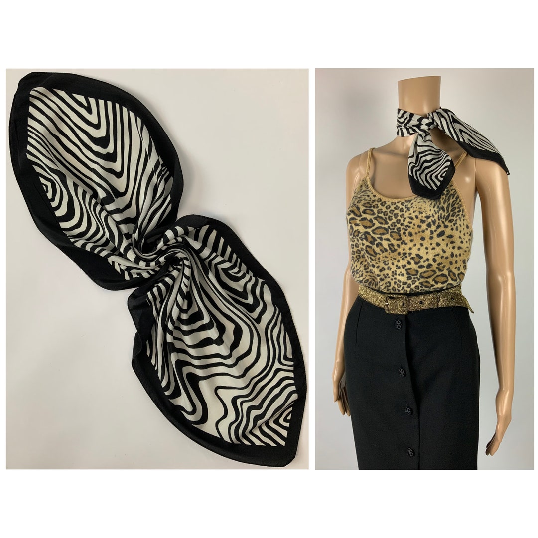 Vintage Zebra Print 100% Silk Scarf Stylish Black and White - Etsy