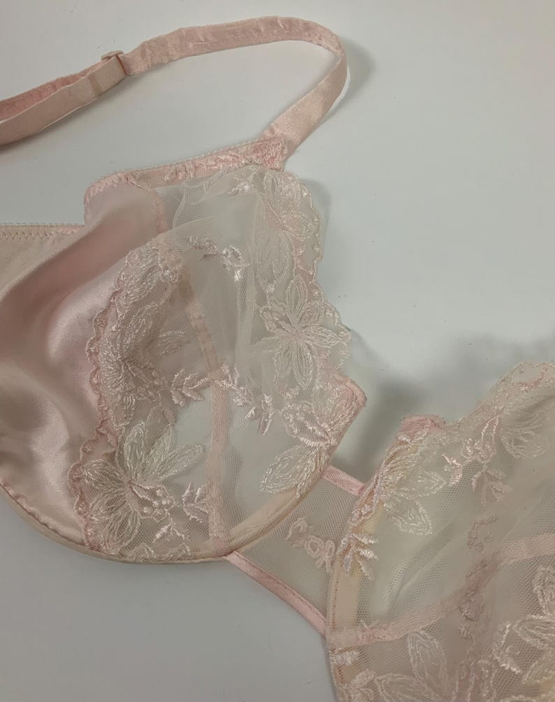 CHRISTIAN DIOR 80s Sheer Pink Underwire Bra / Vintage Romantic Silky ...