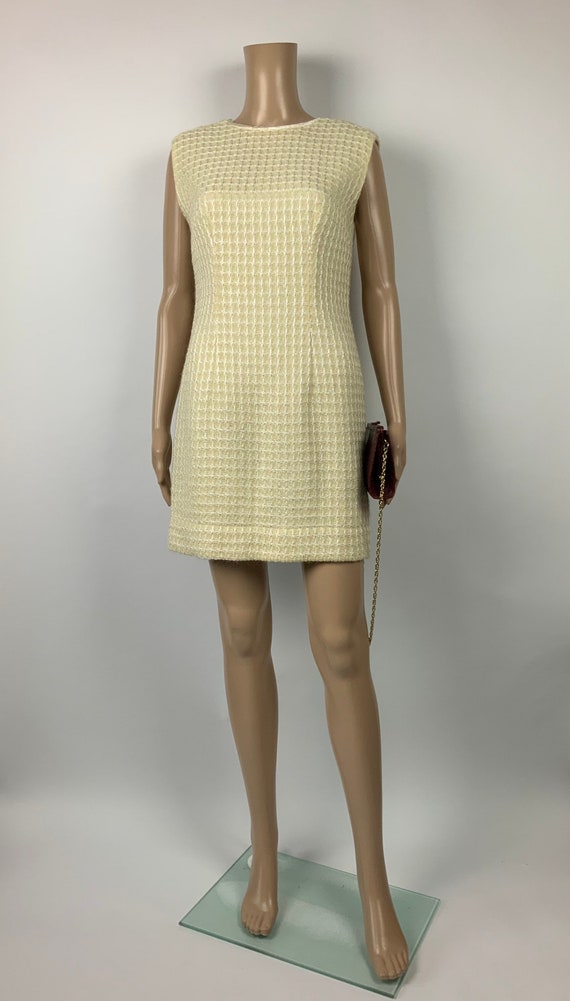 1960's White Boucle Vintage Mini Wool Dress Sixties S… - Gem