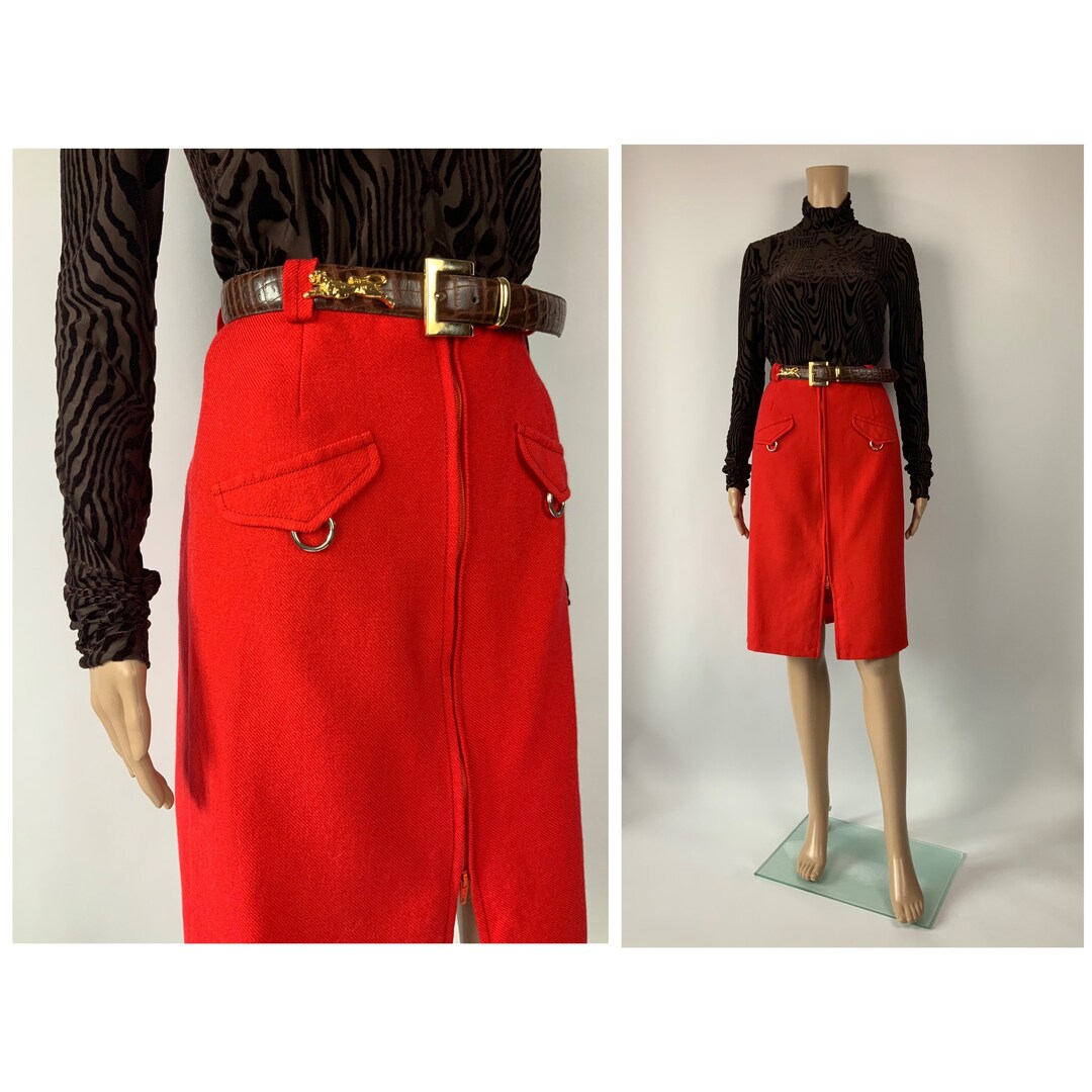 Vintage 1970's Red Wool Skirt / Front Zipper A-line Statement Skirt ...