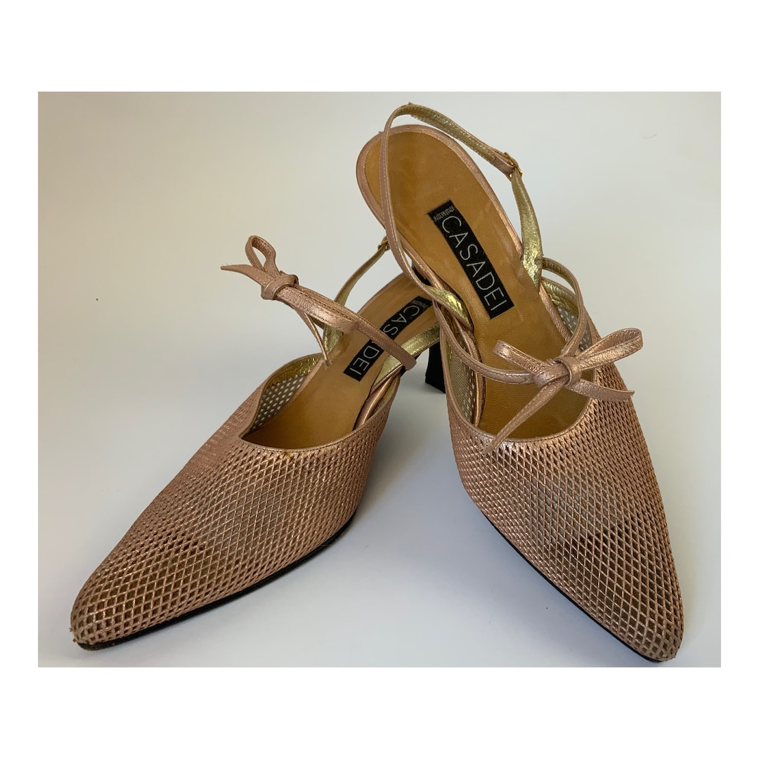 CASADEI Vintage Pink Wedding Guest Pumps 1980's Slingback Heels Leather ...