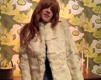 SALE 60s/70s Small White Rabbit Fur Coat Belted Vintage 1970's - Etsy