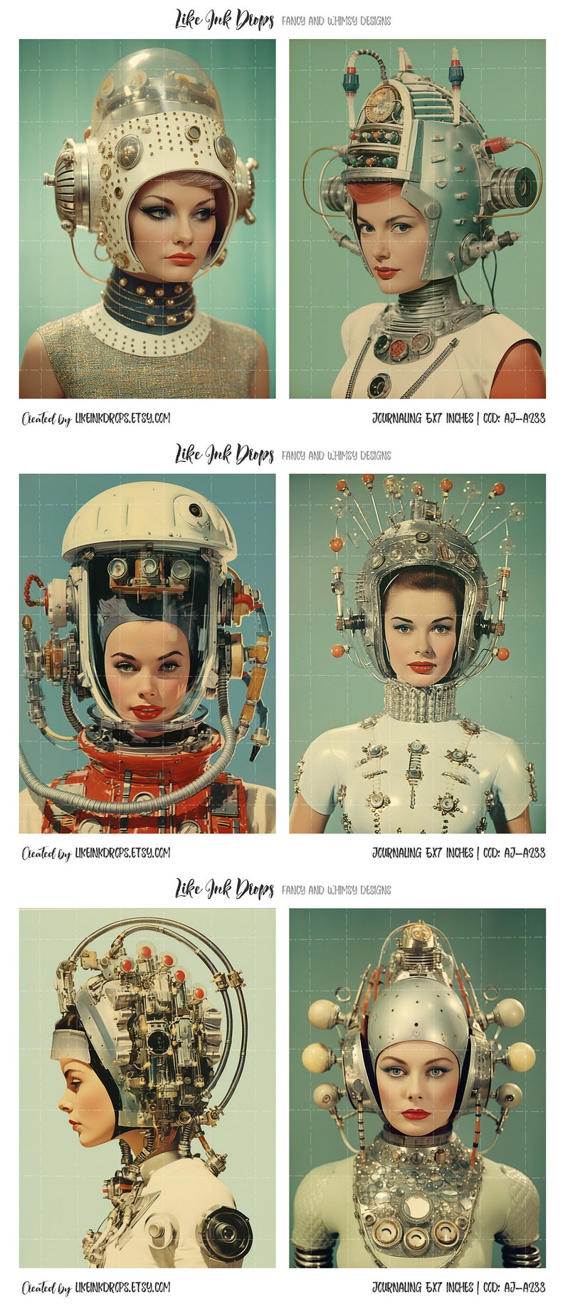 Retro Futuristic Portraits, Digital Prints: 1950s Style Illustrations ...