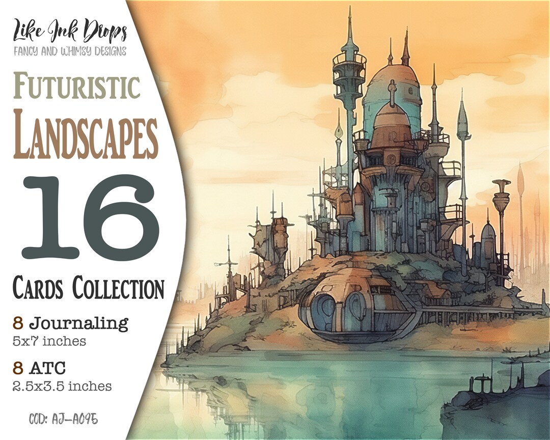 Futuristic Landscapes and Buildings Printable Junk Journal Pages ...