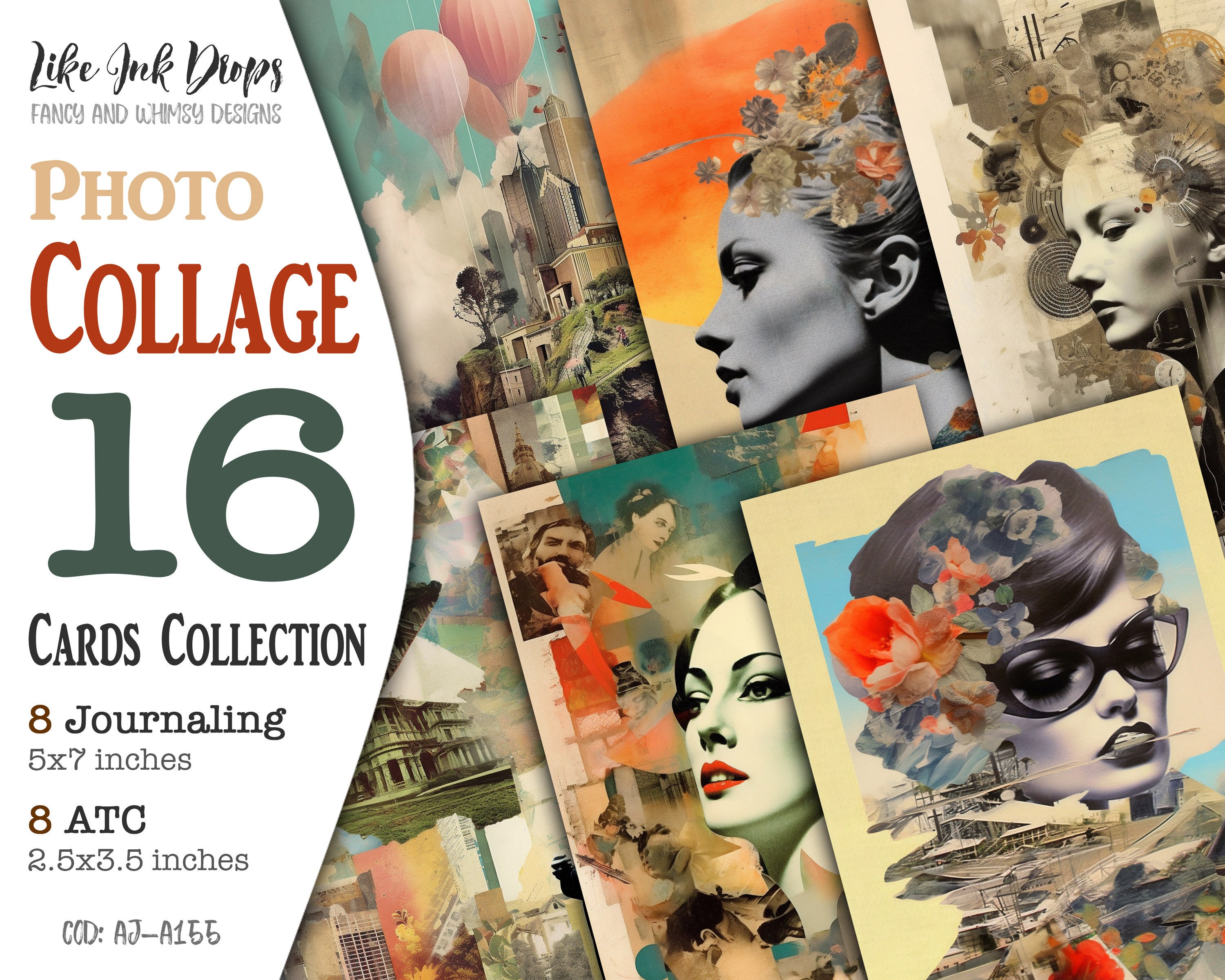 Old Photo Collage: Printable Digital Collection of 16 Colorful Junk ...