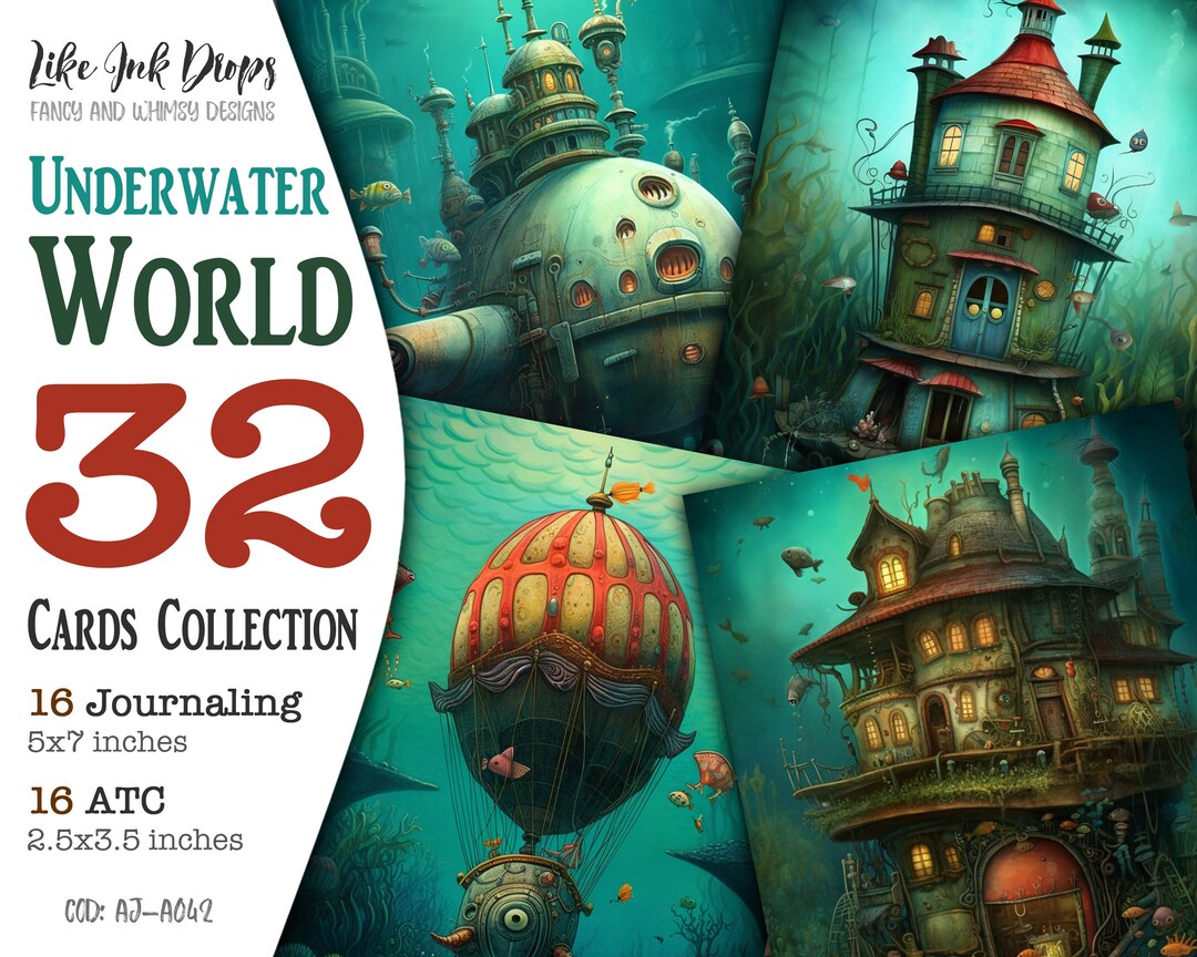 32 Underwater World Digital Cards: Colorful Printable Collection of 16 ...