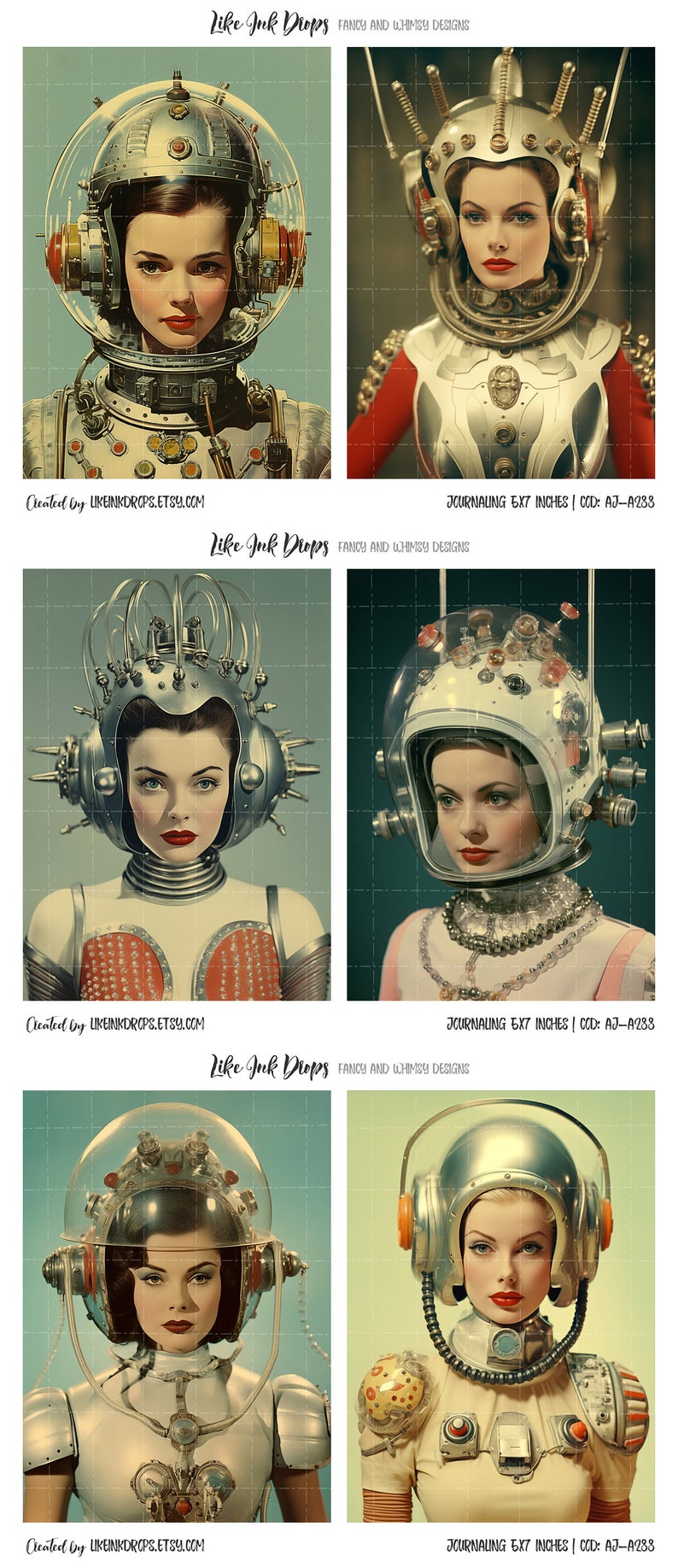 Retro Futuristic Portraits, Digital Prints: 1950s Style Illustrations ...