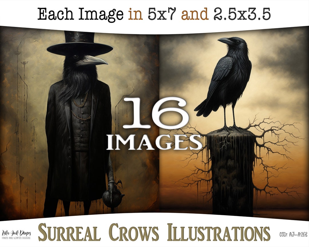 Surreal Crow Images for Junk Journal: Printable Gothic Illustrations in ...