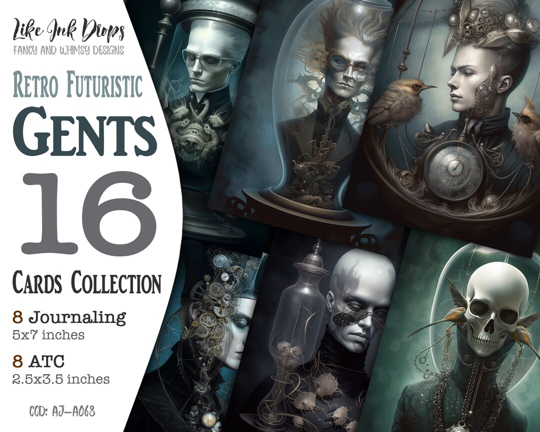 Retro Futuristic Junk Journal Pages: Printable Surreal Gents in Gothic ...