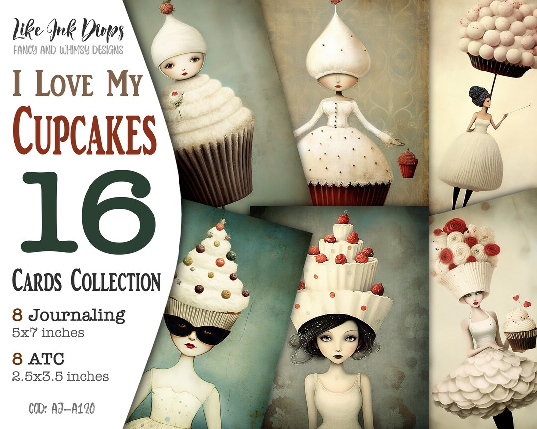 Cupcake Ladies Printable Junk Journals Pages: Colorful Surreal Atc and ...