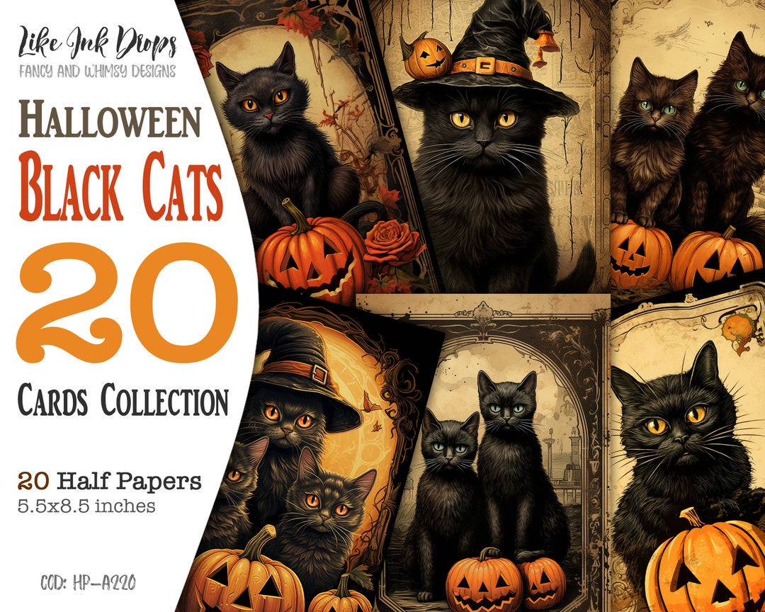 Halloween Black Cats Digital Cards Collection: 20 Dark Magical Half ...
