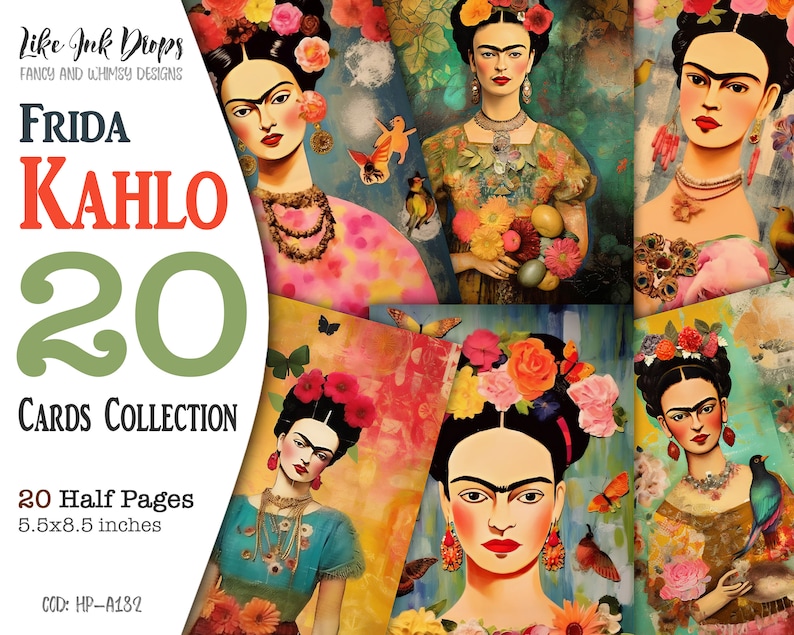 Frida Kahlo Whimsical Cards: Printable Digital Collage With Romantic ...