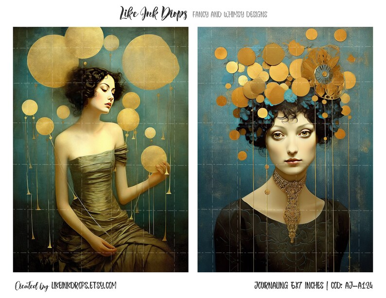 Printable Blue and Gold Junk Journal Pages Collection: Surreal ...