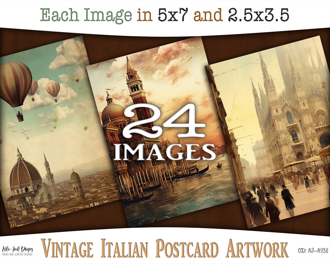 Italian Postcard Digital Prints: Vintage Painting Artwork With Some of ...