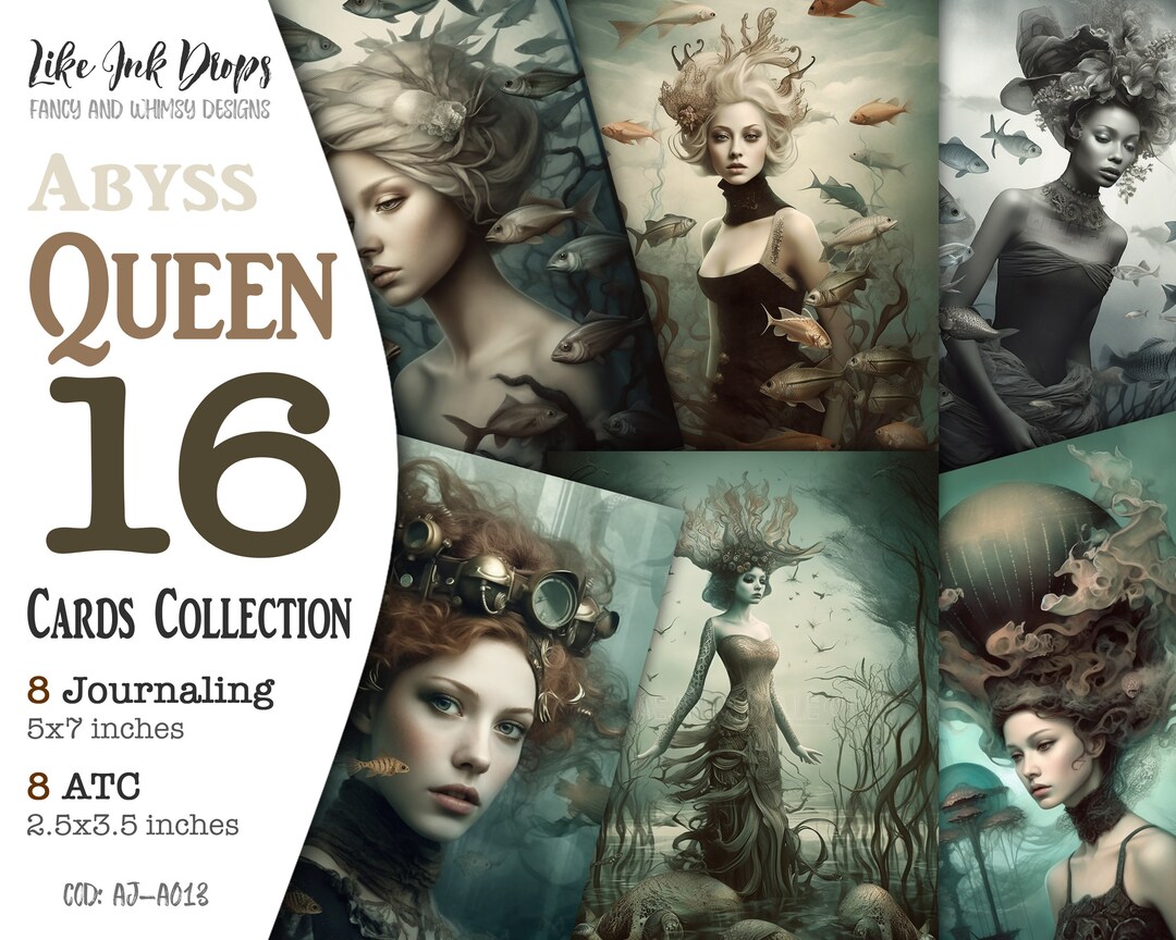 Surreal Abyss Queen 16 Cards Collection: Green Tone Printable 8 ATC ...
