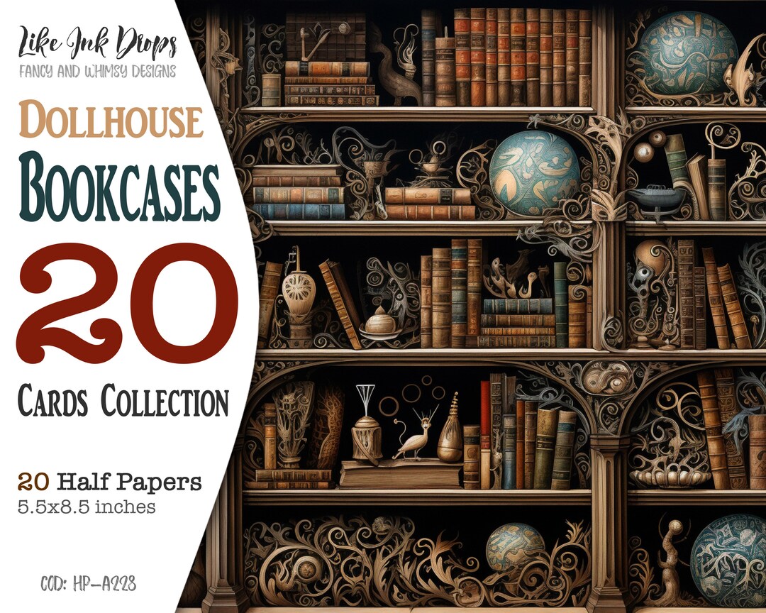 Dollhouse Bookcases Digital Journaling Pages: Whimsical Bookshelf and ...