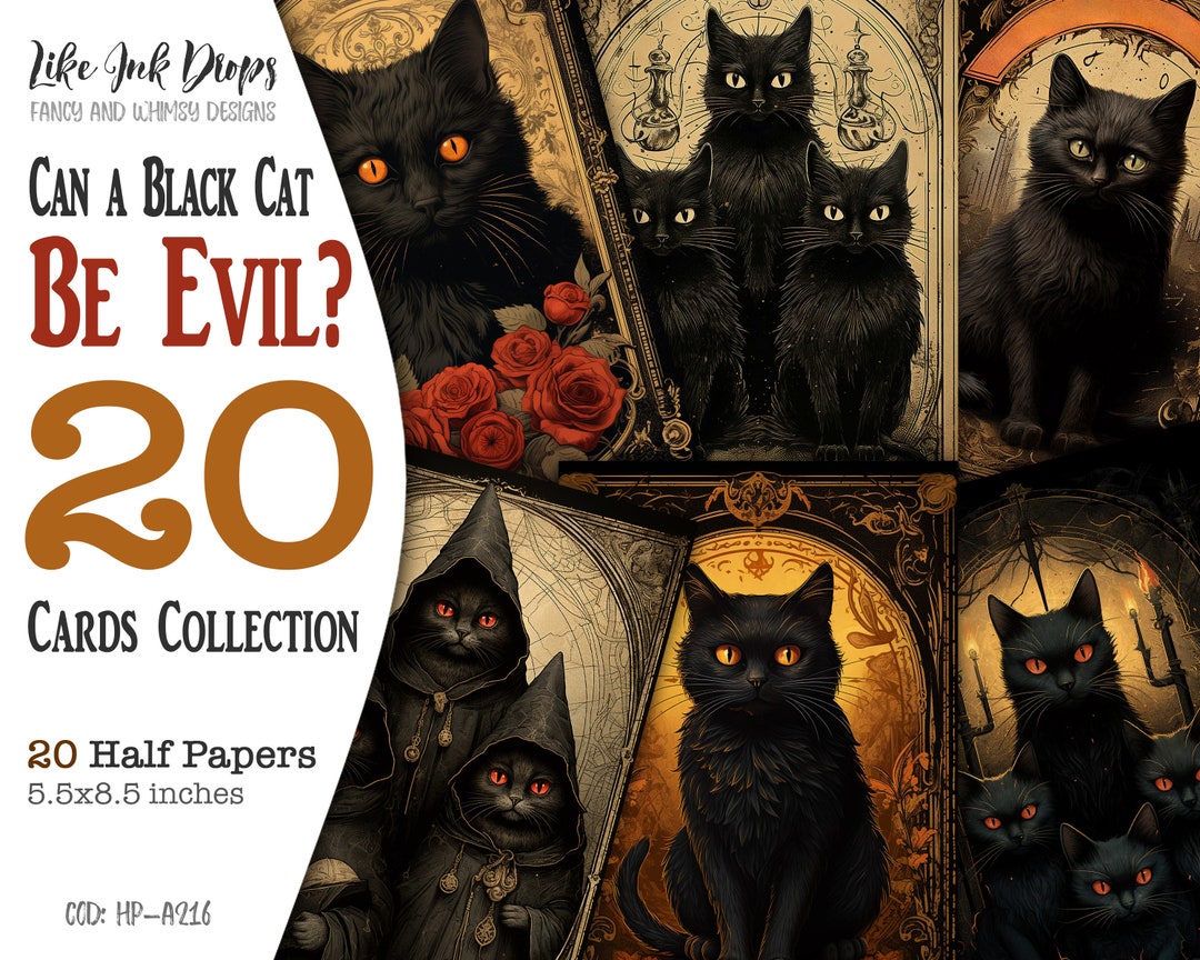 Evil Black Cats Digital Cards Collection: 20 Dark Magical Half Paper ...