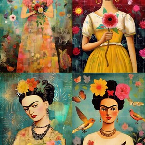 Frida Kahlo Whimsical Cards: Printable Digital Collage With Romantic ...