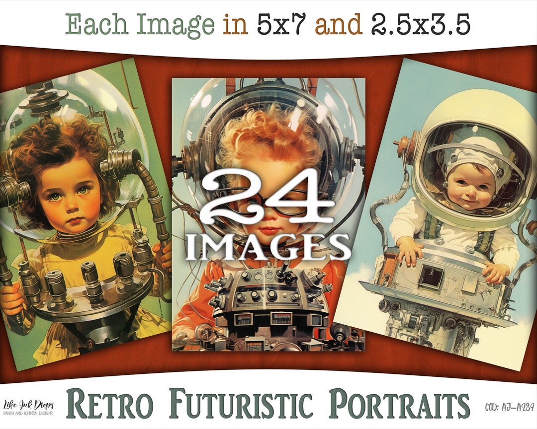 Retro Futuristic Portraits, Digital Prints: 1950s Style Illustrations ...