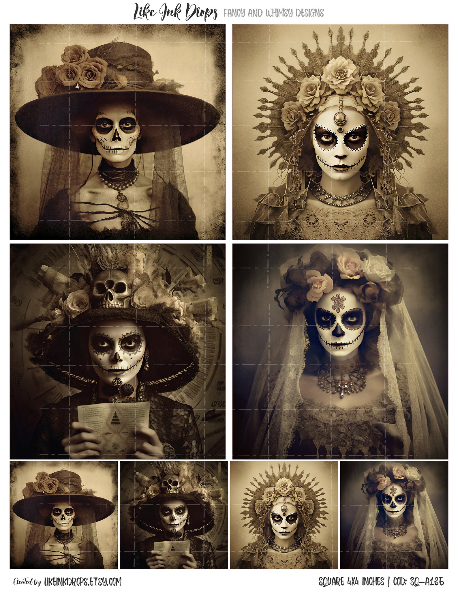 La Catrina Printable Card Making Supplies: Digital Dia De Los Muertos ...