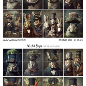 32 Printable Rabbits With Strange Hats Digital Cards Collection: 16 ...